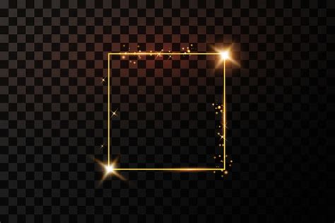 조명 효과와 벡터 황금 프레임입니다 빛나는 사각형 배너입니다 검은 투명 배경에 고립 벡터 일러스트 레이 션 Eps 10 0명에