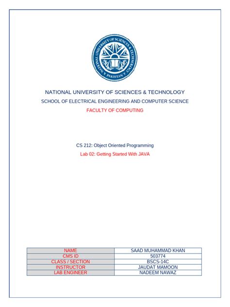 Ooplab02saadmuhammadkhan503774 Pdf Computer Engineering Systems Architecture