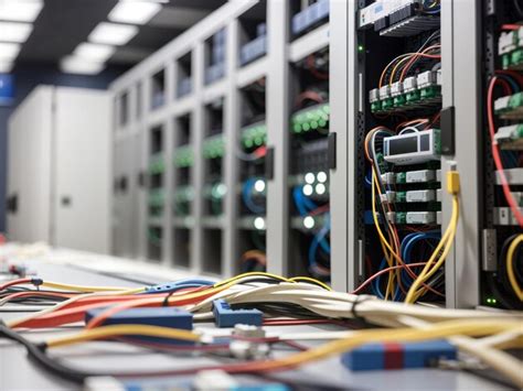 Premium AI Image Server Room With Switch Internet Cables And Wiring View