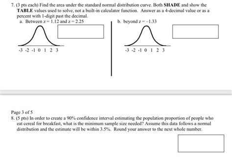 Solved 7 3 Pts Each Find The Area Under The Standard Chegg Com