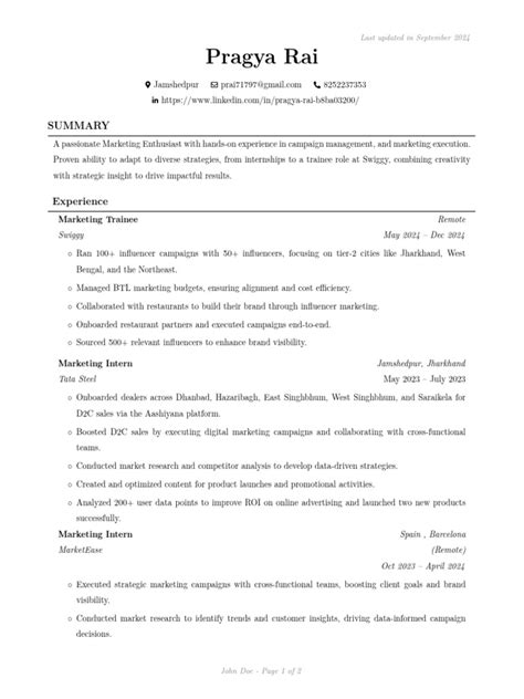 Rendercv Sb2nov Theme Pdf Marketing Public Relations