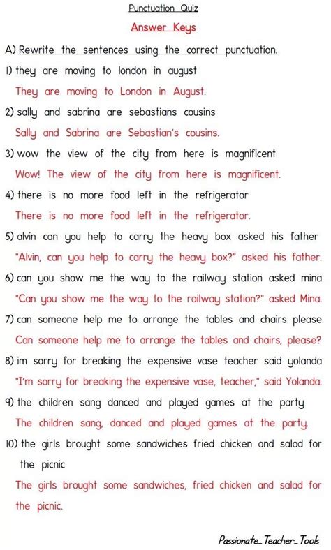 Punctuation Class 5 Worksheet