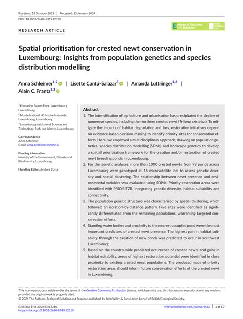 Pdf Spatial Prioritisation For Crested Newt Conservation In Luxembourg Insights From