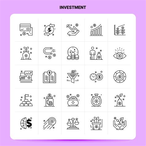 Outline 25 Investment Icon Set Vector Line Style Design Black Icons Set Linear Pictogram Pack
