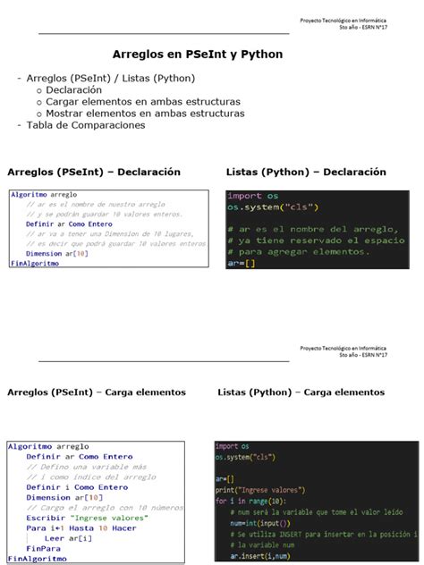 Arreglos En Pseint Y Python Pdf