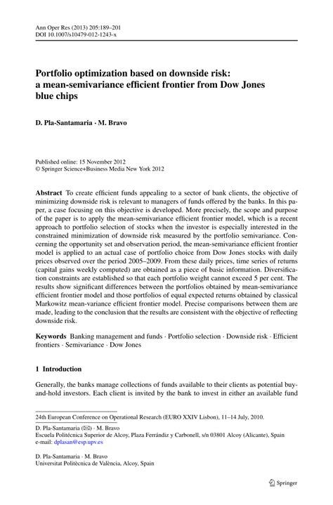 Pdf Portfolio Optimization Based On Downside Risk A Mean