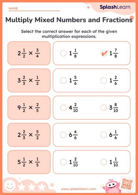Multiply Mixed Number And Fraction And Select The Correct Answer Worksheets Library