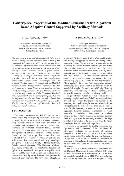 Pdf Convergence Properties Of The Modified Renormalization Algorithm Based Adaptive Control