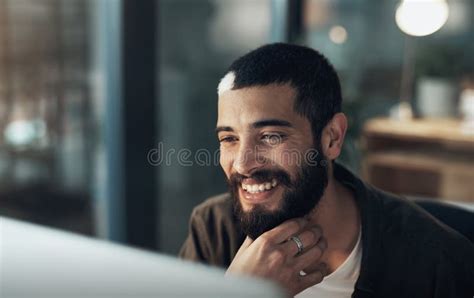 Computer Smile And Thinking With Programmer Man In Office For Design