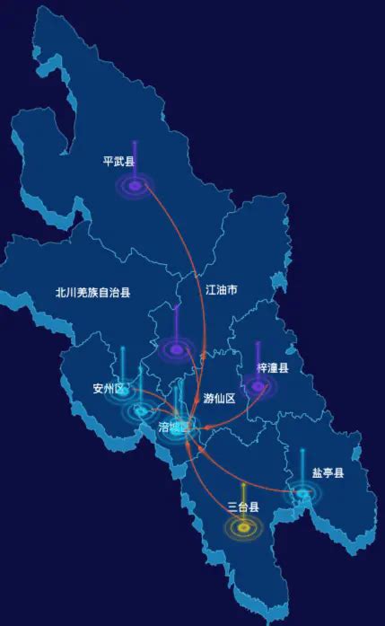 echarts绵阳市地图局部颜色渐变效果实例 完竣世界