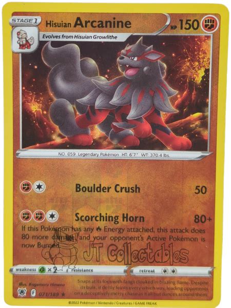 Hisuian Arcanine 071189 Reverse Holo Astral Radiance Pokemon Tcg Jt