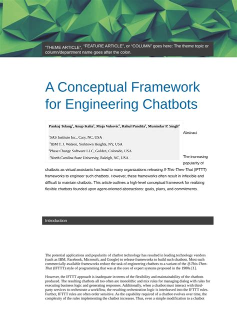 PDF A Conceptual Framework For Engineering Chatbots