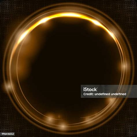 어두운 갈색 바탕에 텍스트에 대 한 라운드 자리 표시자에 황금 빛 효과 원형에 대한 스톡 벡터 아트 및 기타 이미지 원형 플레어 스택 점화 Istock