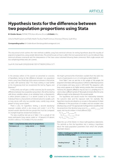 Hypothesis Tests For The Difference Between Two Population Proportions Hypothesis Tests For The Difference Between Two Population Proportions