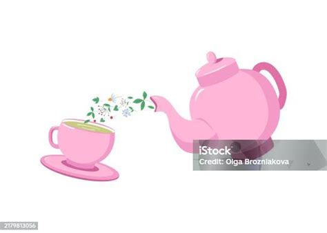 꽃 허브 녹차가 있는 찻주전자 컵과 접시 주전자 배경 흰색 절연 벡터 일러스트 레이 션 개체 그룹에 대한 스톡 벡터 아트 및 기타 이미지 Istock