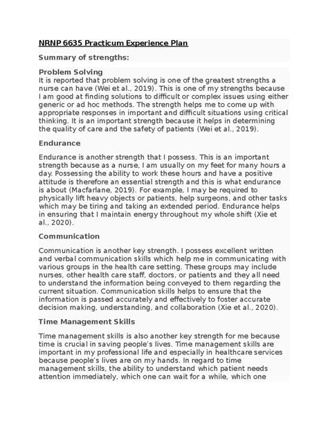 Nrnp 6635 Week 2 Practicum Experience Plan Strengths And Growth