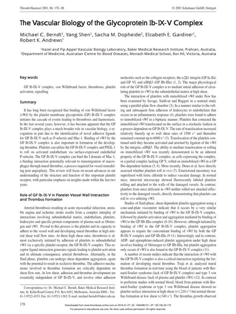 PDF The Vascular Biology Of The GPIb IX V Complex