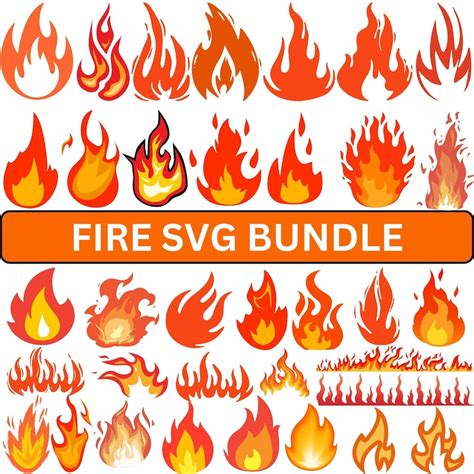Fire Flames Svg Bundle Clip Art Frame Designs Digital Download Etsy