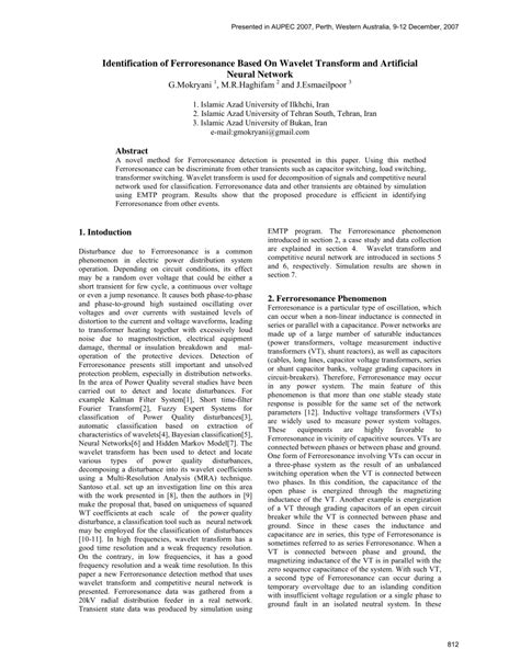 Pdf Identification Of Ferroresonance Based On Wavelet Transform And Artificial Neural Network