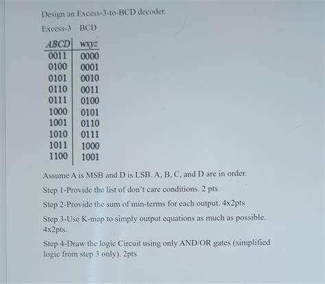 Solved Design An Excess 3 To Bcd Decoderexcess 3