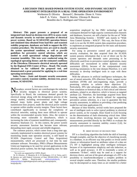 Pdf A Decision Tree Based Power System Static And Dynamic Security Assessment Integradet In A