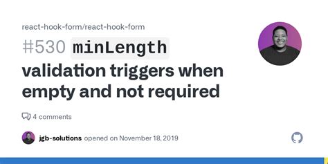 `minlength` Validation Triggers When Empty And Not Required · Issue 530 · React Hook Formreact