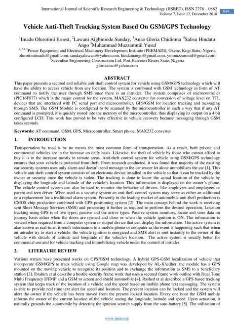 Pdf Vehicle Anti Theft Tracking System Based On Gsmgps Technology