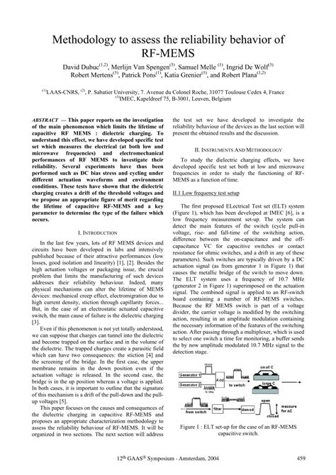 PDF Methodology To Assess The Reliability Behavior Of RF MEMS