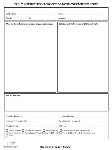 Fillable Online Early Intervention Progress Notenext Steps Form