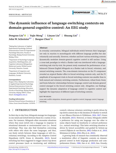 Pdf The Dynamic Influence Of Language‐switching Contexts On Domain‐general Cognitive Control