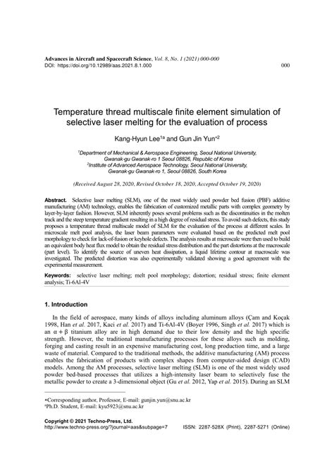 Pdf Temperature Thread Multiscale Finite Element Simulation Of Selective Laser Melting For The
