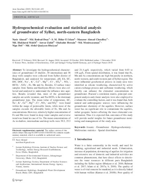 Pdf Hydrogeochemical Evaluation And Statistical Analysis Of