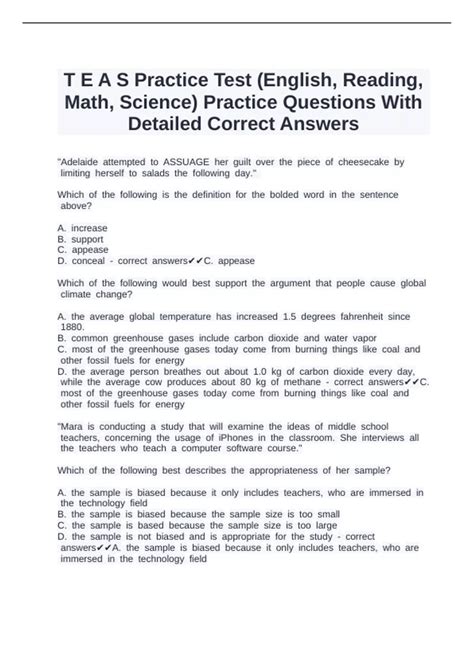 T E A S Practice Test English Reading Math Science Practice