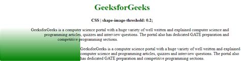 Css Shape Image Threshold Property Geeksforgeeks