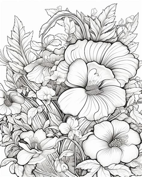Floral And Leafy Coloring Book Premium Ai Generated Image