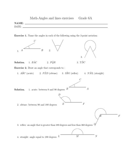 Exercises Grade6 Angles And Lines Pdf Euclidean Plane Geometry