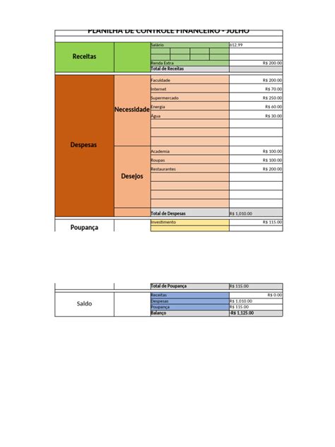 Planilha De Controle Financeiro Pdf