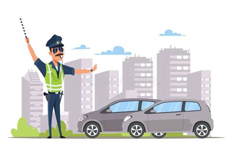 Car Traffic Control Flat Vector Illustration Stock Vector Illustration Of Profession Cartoon