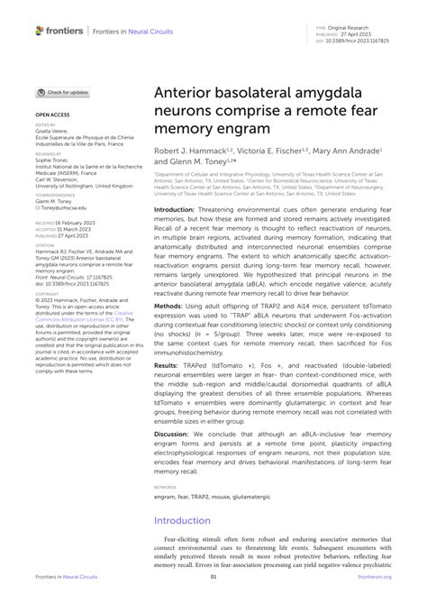 Pdf Anterior Basolateral Amygdala Neurons Comprise A Remote Fear