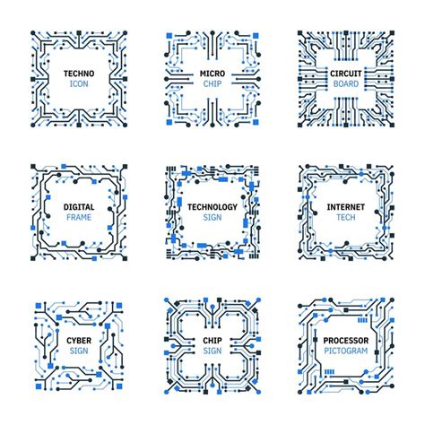Premium Vector Collection Of Vector Outline Square Shape Icons With Electronic Circuits