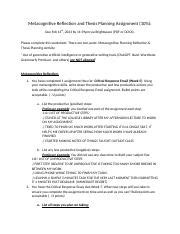 Metacognitive Reflection Thesis Planning Strategies For Course Hero