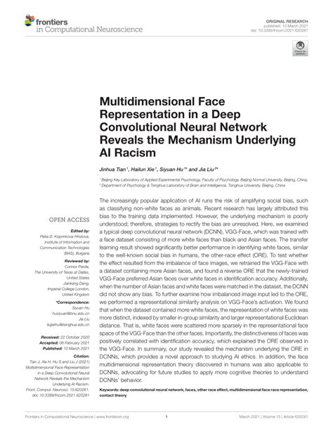 Pdf Multidimensional Face Representation In A Deep Convolutional Neural Network Reveals The