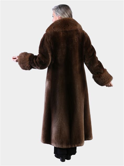 Womans Natural Phantom Sheared Beaver Fur Coat With Fox Trim By Oscar