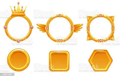 게임 프레임 서클 골드 아바타 판타지 Ui 테두리 디자인 요소 격리 세트 벡터 그래픽 디자인 요소 그림 그래픽 사용자