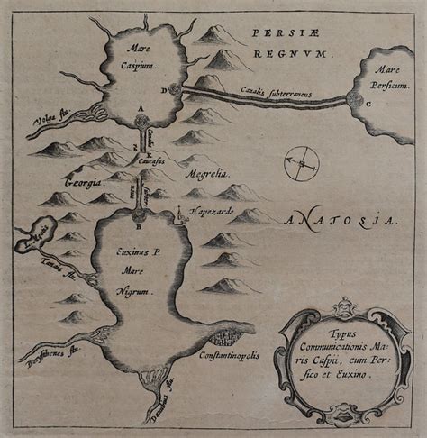 მიწისქვეშა დინებების რუკა შავ და კასპიის ზღვებს და სპარსეთის ყურეს შორის Typus Communicationis
