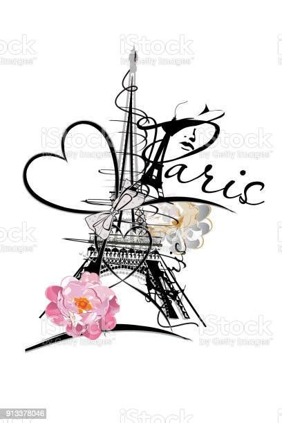 에펠 탑과 낭만적인 디자인입니다 파리 일 드 프랑스에 대한 스톡 벡터 아트 및 기타 이미지 파리 일 드 프랑스 패션 봄