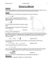 Lab 4 Projectile Motion Pdf APHY106 Lab 4 Projectile Motion 1 PROJECTILE MOTION SUMMARY Using