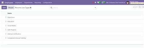 Resume Line Types In Odoo 18 Employees Odoo 18 Community Book