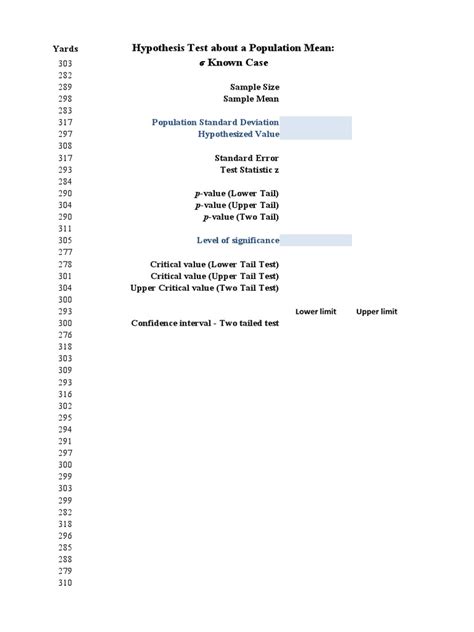 Hypothesis Testing Templates On Excel Download Free Pdf P Value