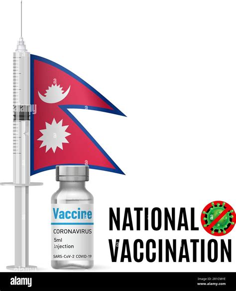 Flag Of Nepal With Vaccine Immunization Syringe And The Vial Of